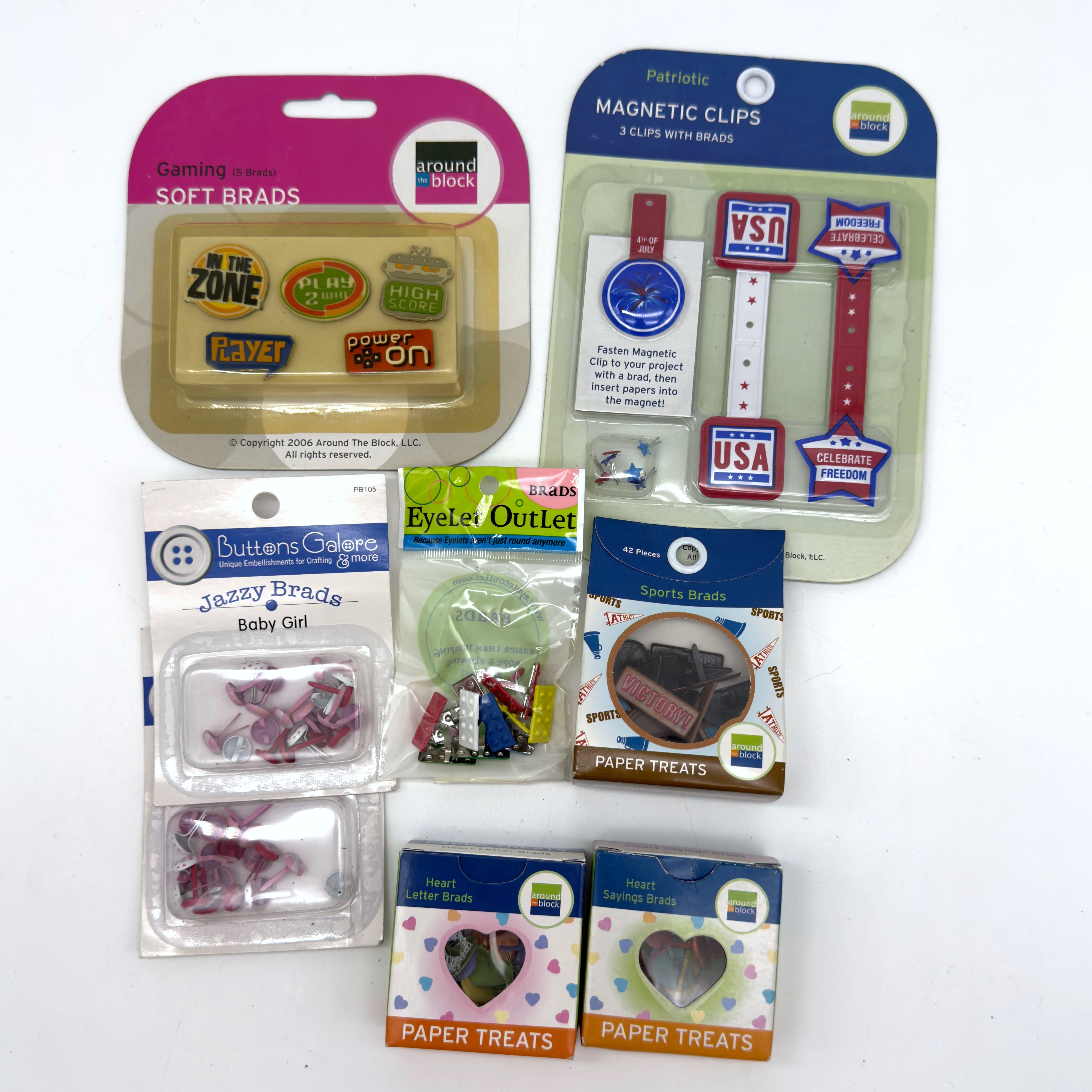 Scrapbooking - paper craft - brads - embellishments lot of 9 - around ...